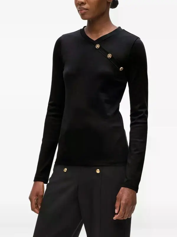 Karl Lagerfeld Long-sleeve V-neck Top With Button Embellishment