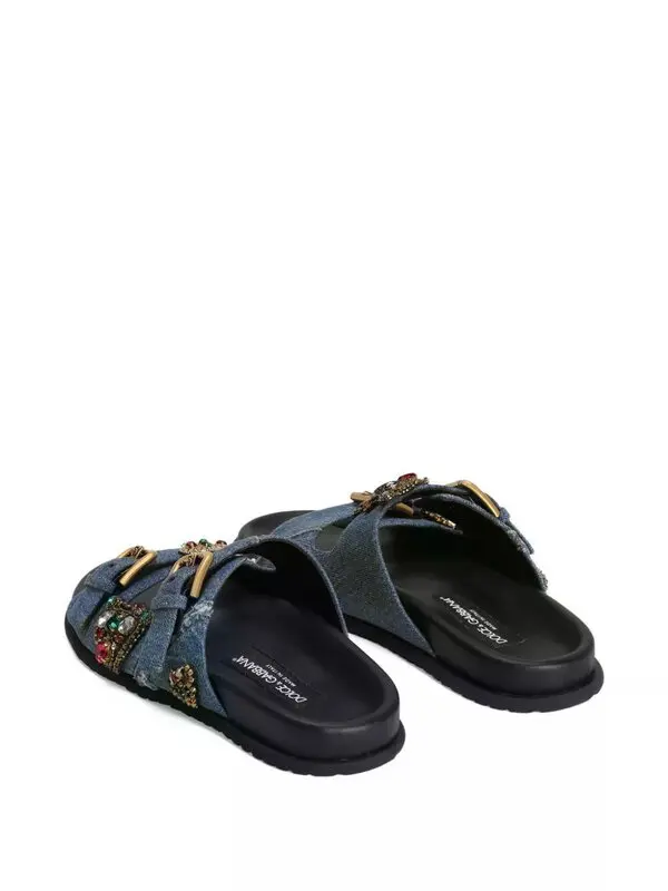 Dolce & Gabbana Embellished Buckle Slide Sandals - Blue