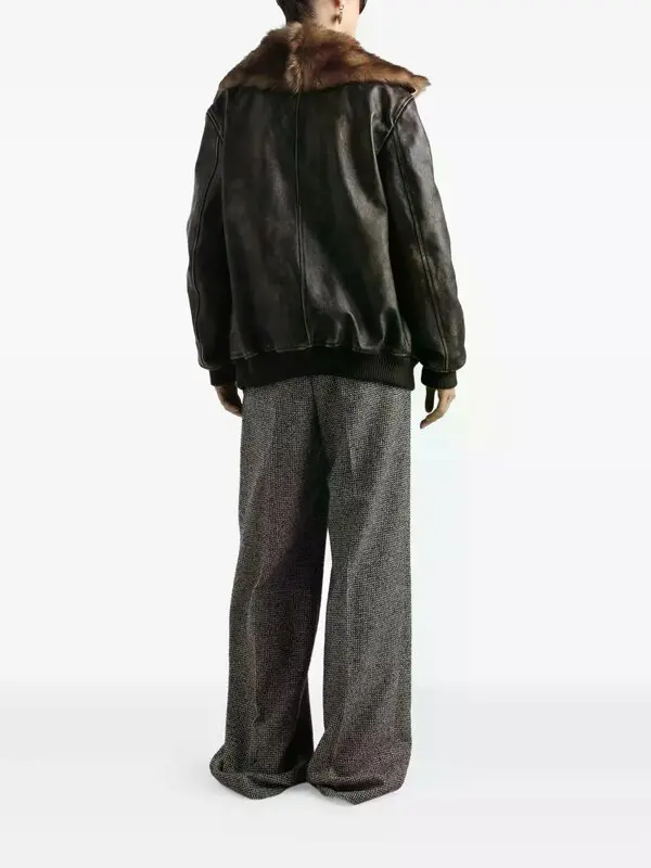 Dolce & Gabbana Leather Bomber Jacket With Fur Collar
