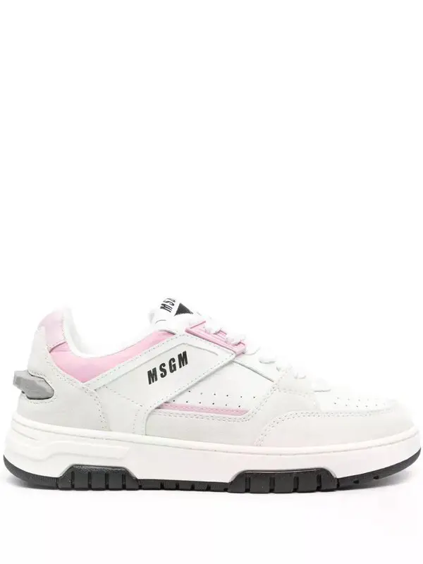 MSGM Logo Print Leather Sneakers - Neutrals