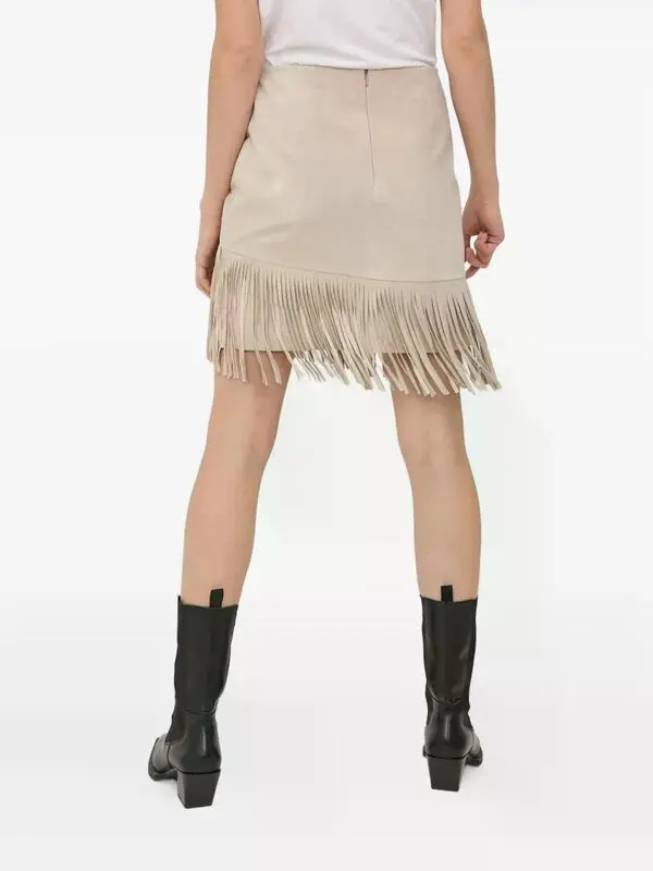 BRUUNS BAZAAR Beige Suede Fringe Skirt