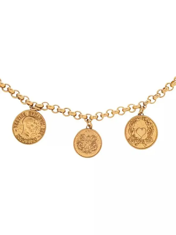 Moschino Tone Faux Pearl And Coin Pendant Necklace