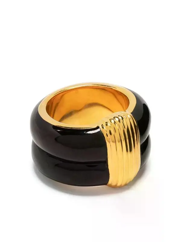 AURÉLIE BIDERMANN Metal Double Layer Ring With Gold-tone Trim - Black