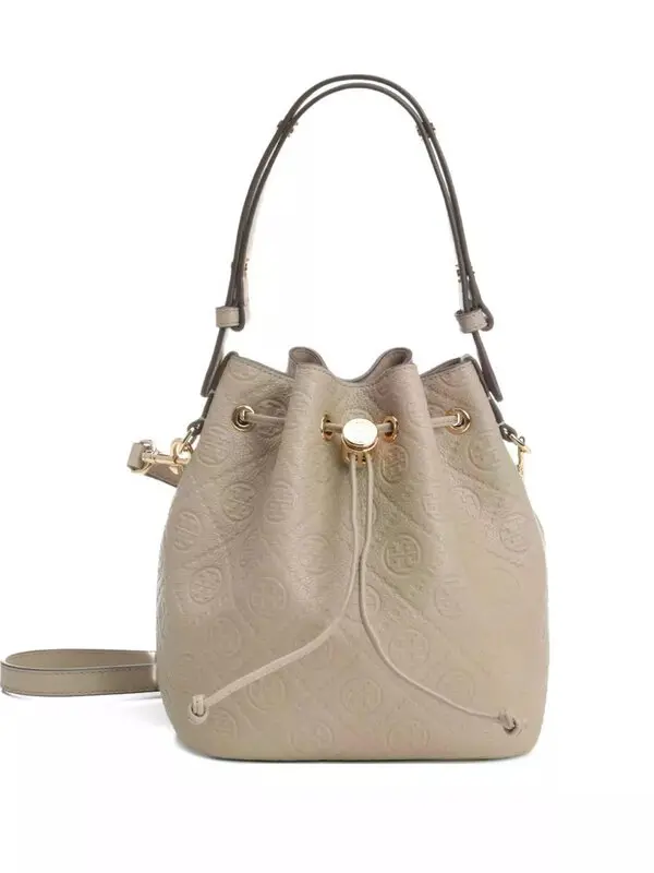 Tory Burch Embossed Logo Bucket Bag - Neutrals