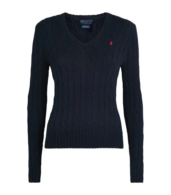 Polo Ralph Lauren Kimberly Cable Knit V-neck Sweater - Navy