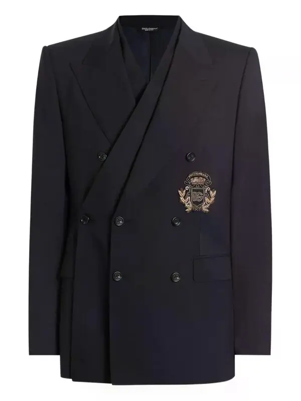 Dolce & Gabbana Double-breasted Crest-embellished Blazer - Blue