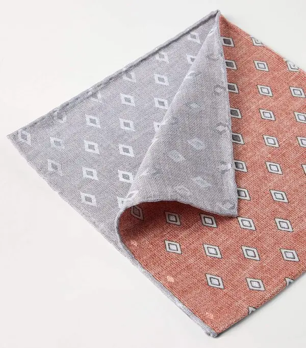 Brunello Cucinelli Silk Diamond Pocket Square - Orange