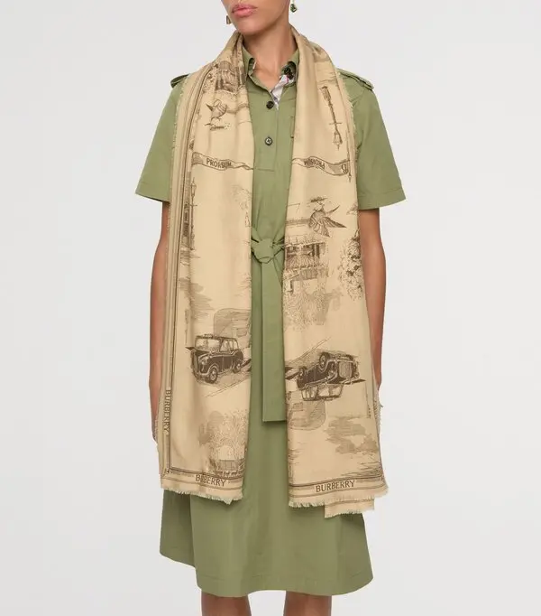 Burberry Silk-wool London Landmarks Scarf - Beige