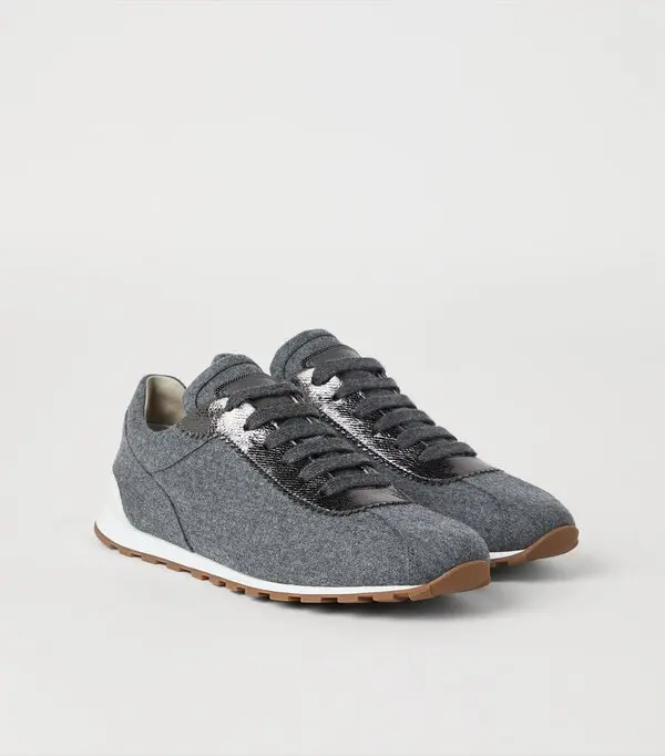 Brunello Cucinelli Wool And Leather Trim Sneakers