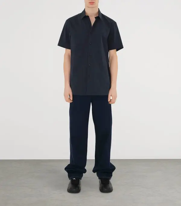 Burberry Stretch-cotton Ekd-embroidered Slim Shirt - Navy