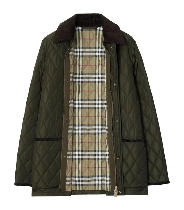 Burberry Quilted Barn Jacket With Check Lining - Grey