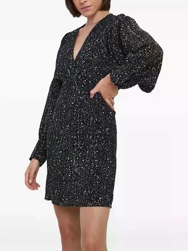 Sisley Puff-sleeve Speckle-print Dress - Black