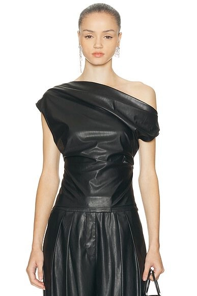 THE SEI Faux Leather Off-shoulder Top - Black