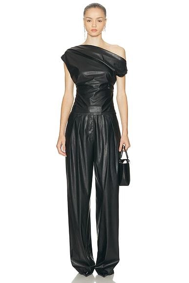 THE SEI Faux Leather Off-shoulder Top - Black