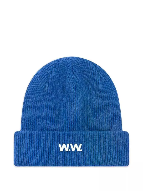 Wood Wood Ribbed Beanie With Embroidered Logo - Blue