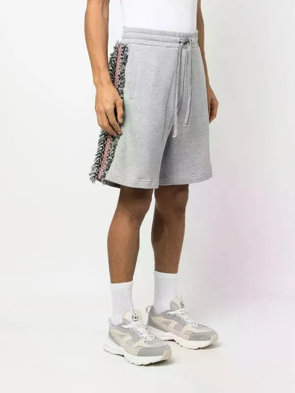RITOS Heather Cotton Track Shorts With Contrast Trim And Fringe Detail
