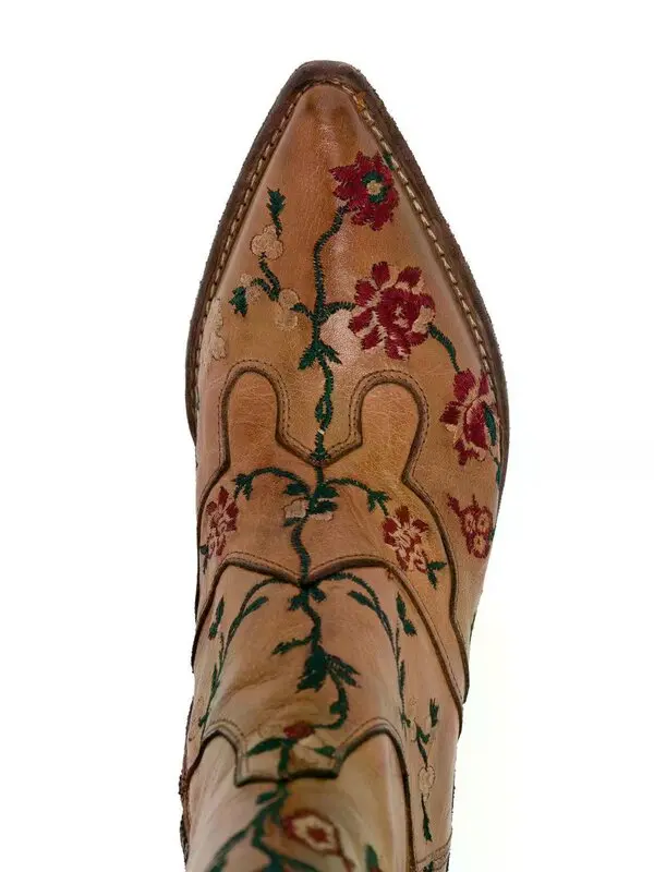 MADISON MAISON Floral Embroidered Leather Ankle Boots