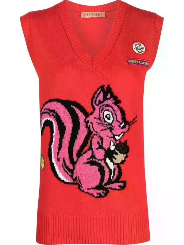 CORMIO Squirrel-print Knit Vest