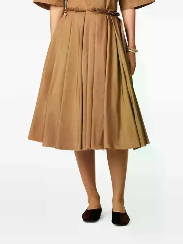 AMI Paris Pleated Taffetas Midi Skirt - Brown