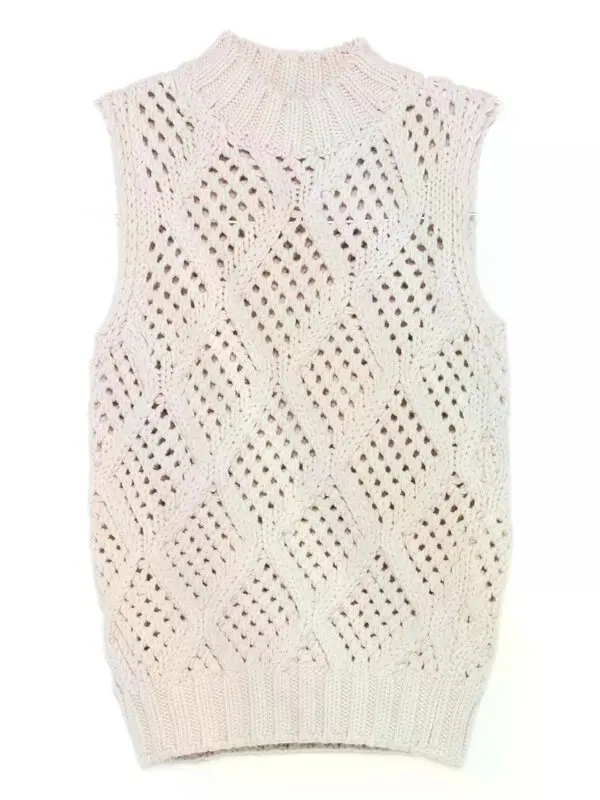 Eleventy Cable Knit Sleeveless High Neck Top
