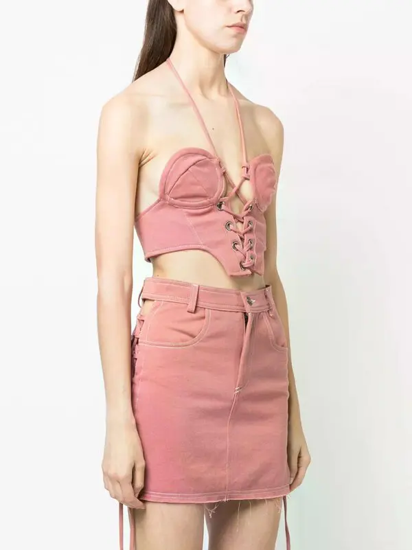 JULFER Corset Style Halterneck Cotton Top - Pink