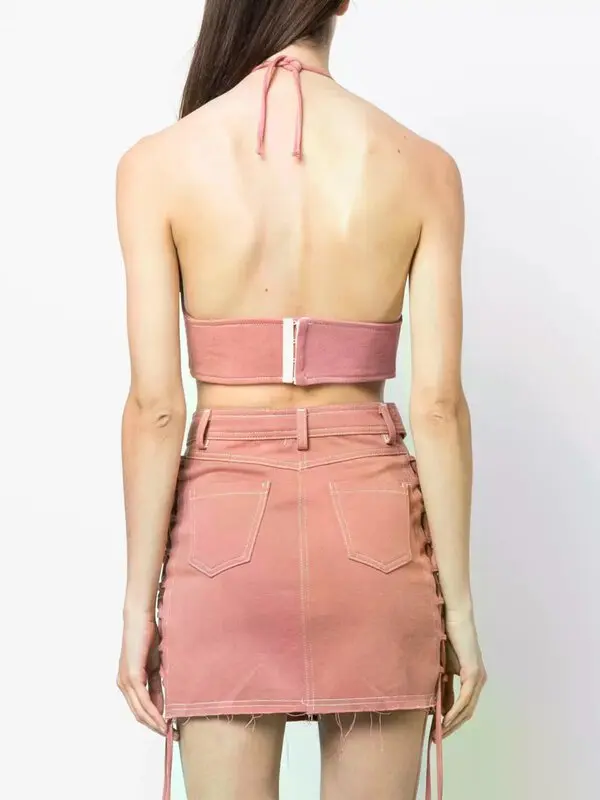 JULFER Corset Style Halterneck Cotton Top - Pink