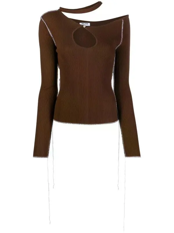 JULFER Ribbed Knit Cut-out Long Sleeve Top
