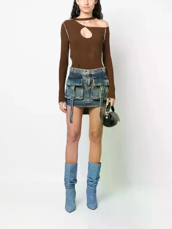 JULFER Ribbed Knit Cut-out Long Sleeve Top