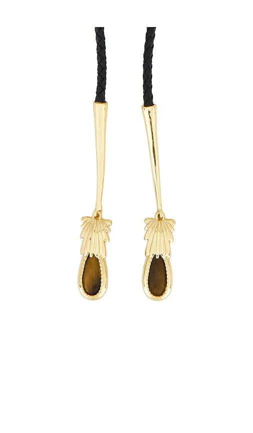 PETIT MOMENTS Braided Faux Leather Bolo Tie Necklace With Tigers Eye Stone - Brown