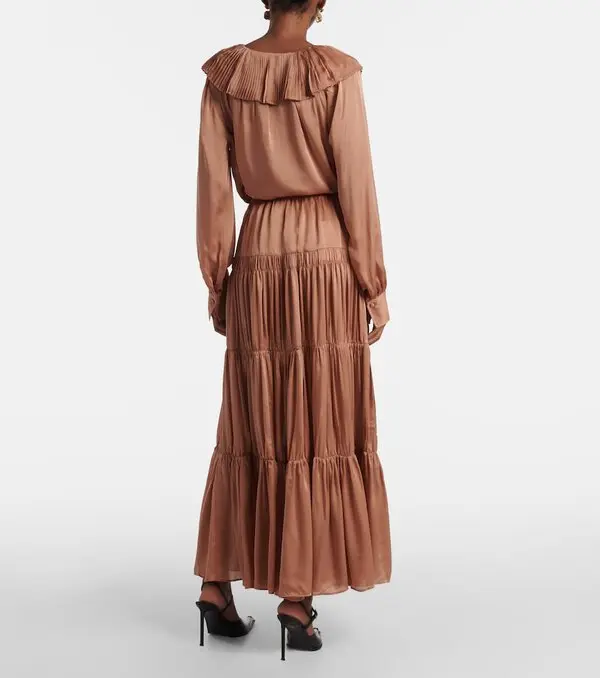 Ulla Johnson Gaelle Tiered Silk Satin Maxi Skirt