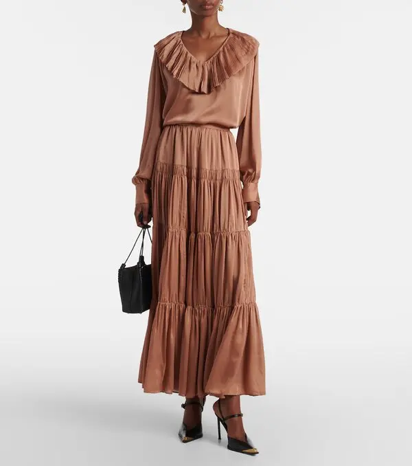 Ulla Johnson Gaelle Tiered Silk Satin Maxi Skirt