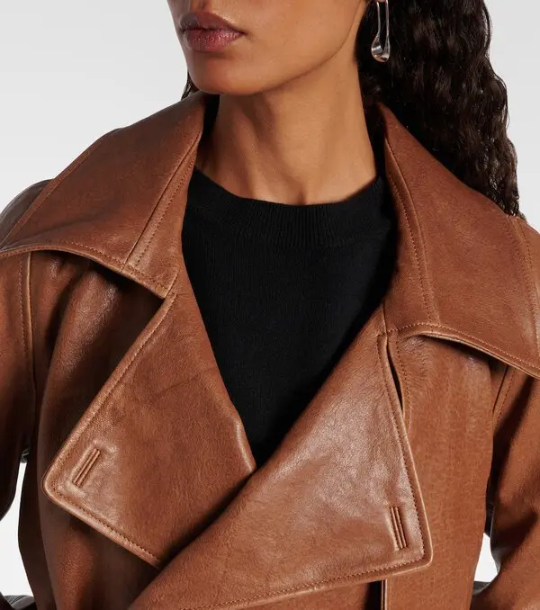Nour Hammour Cropped Belted Leather Biker Jacket