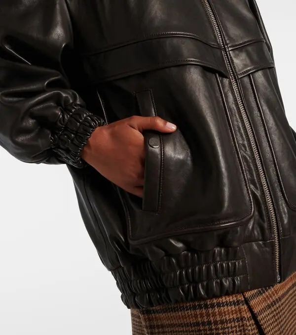 Nour Hammour Beck Leather Bomber Jacket - Brown