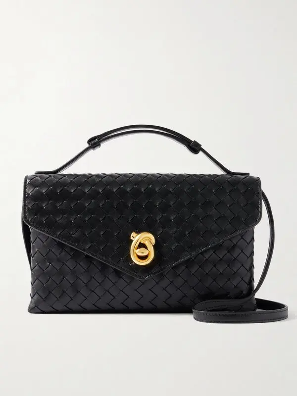 Bottega Veneta Medium Knot Lock Intrecciato Leather Shoulder Bag - Black