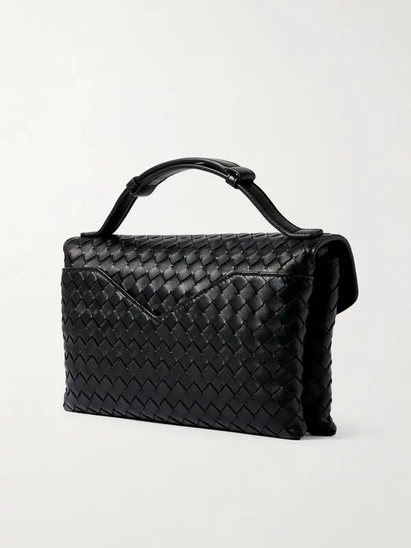 Bottega Veneta Medium Knot Lock Intrecciato Leather Shoulder Bag - Black