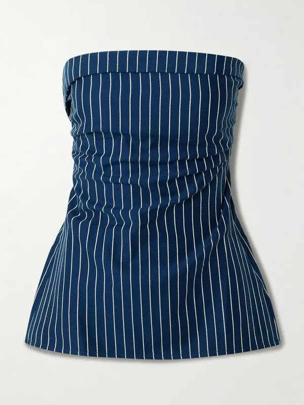 Faithfull The Brand Britta Striped Gathered Cotton-twill Top - Blue