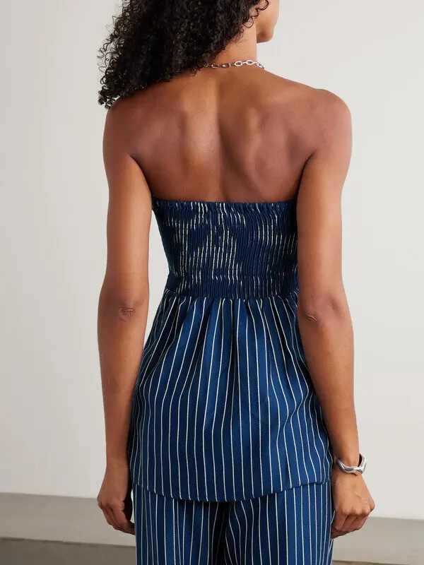 Faithfull The Brand Britta Striped Gathered Cotton-twill Top