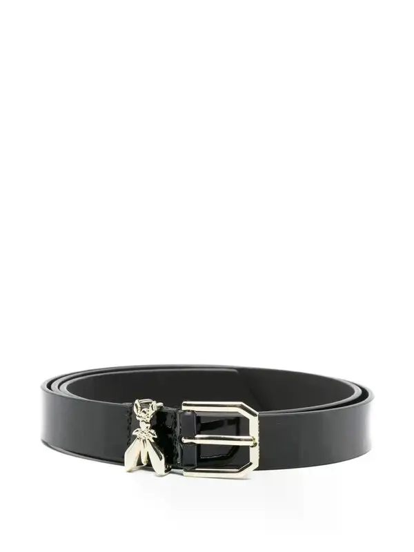 Patrizia Pepe Patent Leather Belt With Insect Buckle - Black
