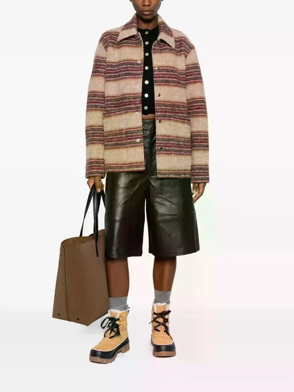 Marc O'polo Striped Shirt Jacket In Beige Wool Blend