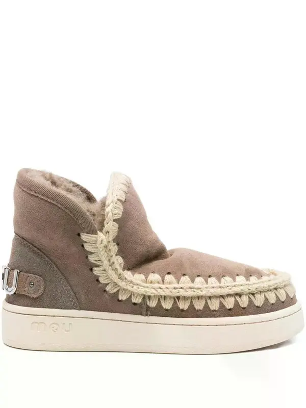 Mou Suede Ankle Boots With Braided Trim - Grey