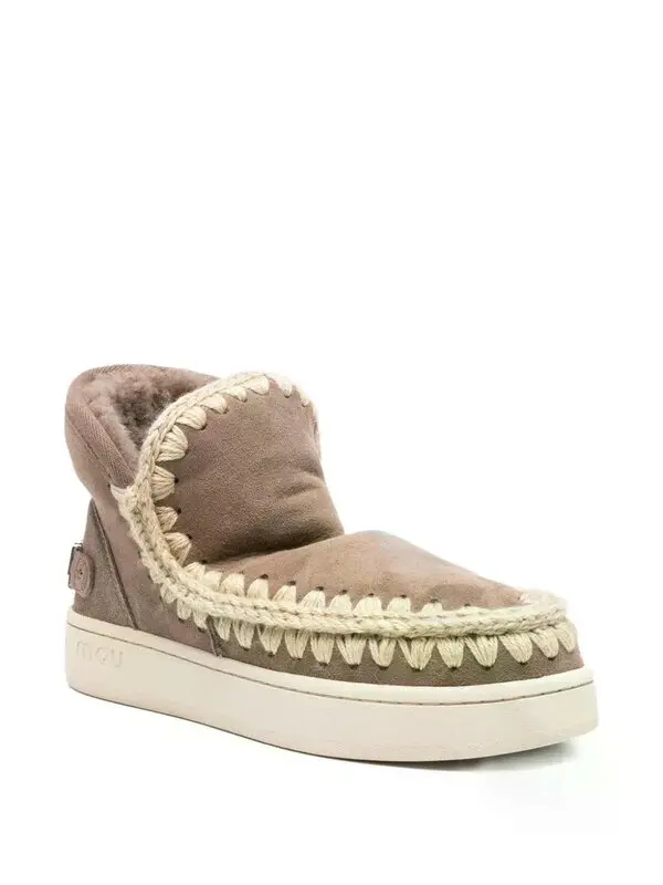 Mou Suede Ankle Boots With Braided Trim - Grey