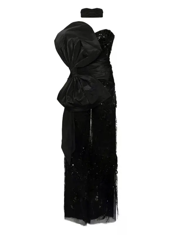 SAIID KOBEISY Strapless Sequin-embroidered Jumpsuit With Detachable Bow - Black