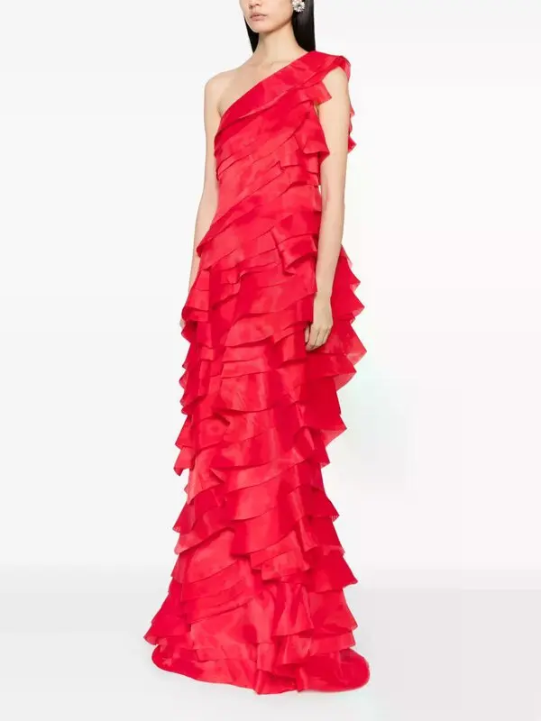 SAIID KOBEISY Scarlet Organza Ruffled One-shoulder Maxi Dress - Red