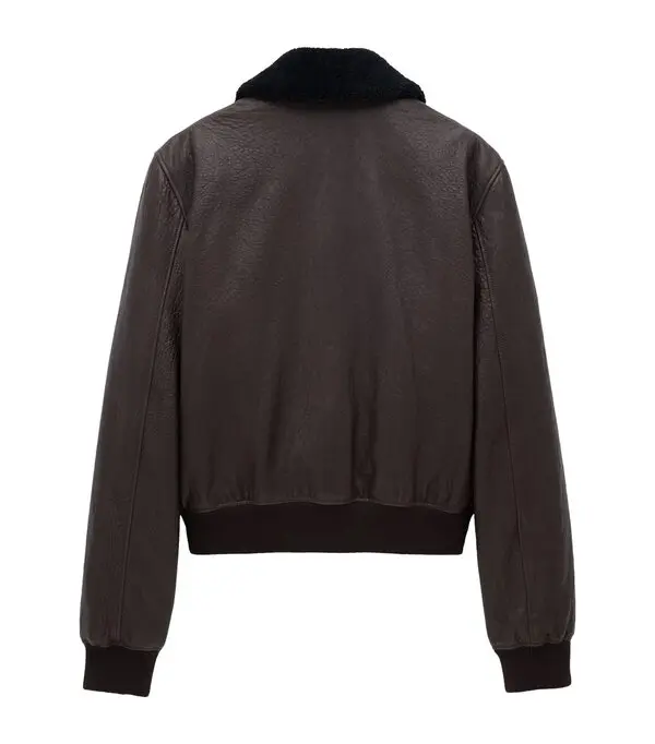 Saint Laurent Shearling Collar Leather Bomber Jacket
