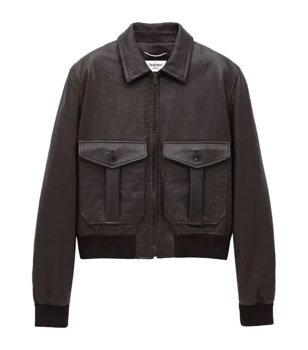 Saint Laurent Shearling Collar Leather Bomber Jacket