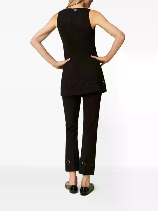 TWINSET Embroidered Floral-lace Trousers With Scalloped Hem