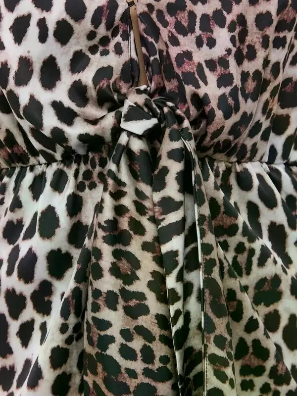 NOTES DU NORD Leopard-print V-neck Long Sleeve Mini Dress