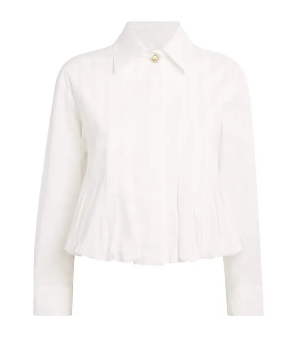 Sandro Pleated Cropped Cotton Shirt - Beige