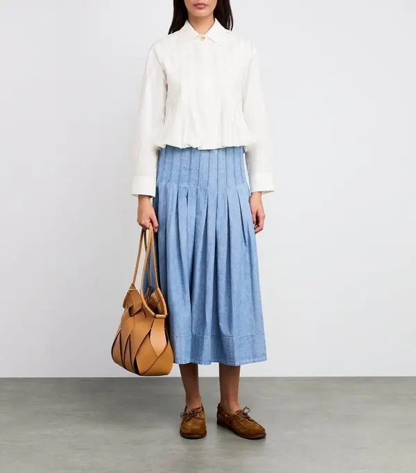 Sandro Pleated Cropped Cotton Shirt - Beige
