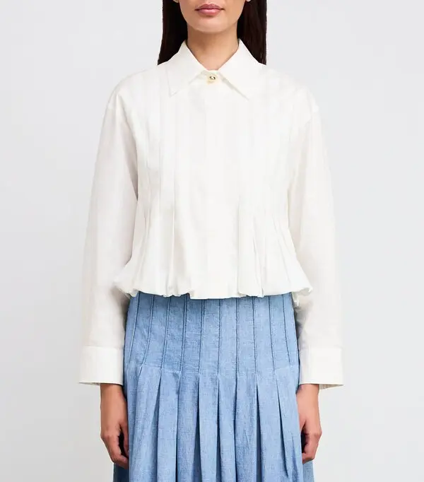 Sandro Pleated Cropped Cotton Shirt - Beige